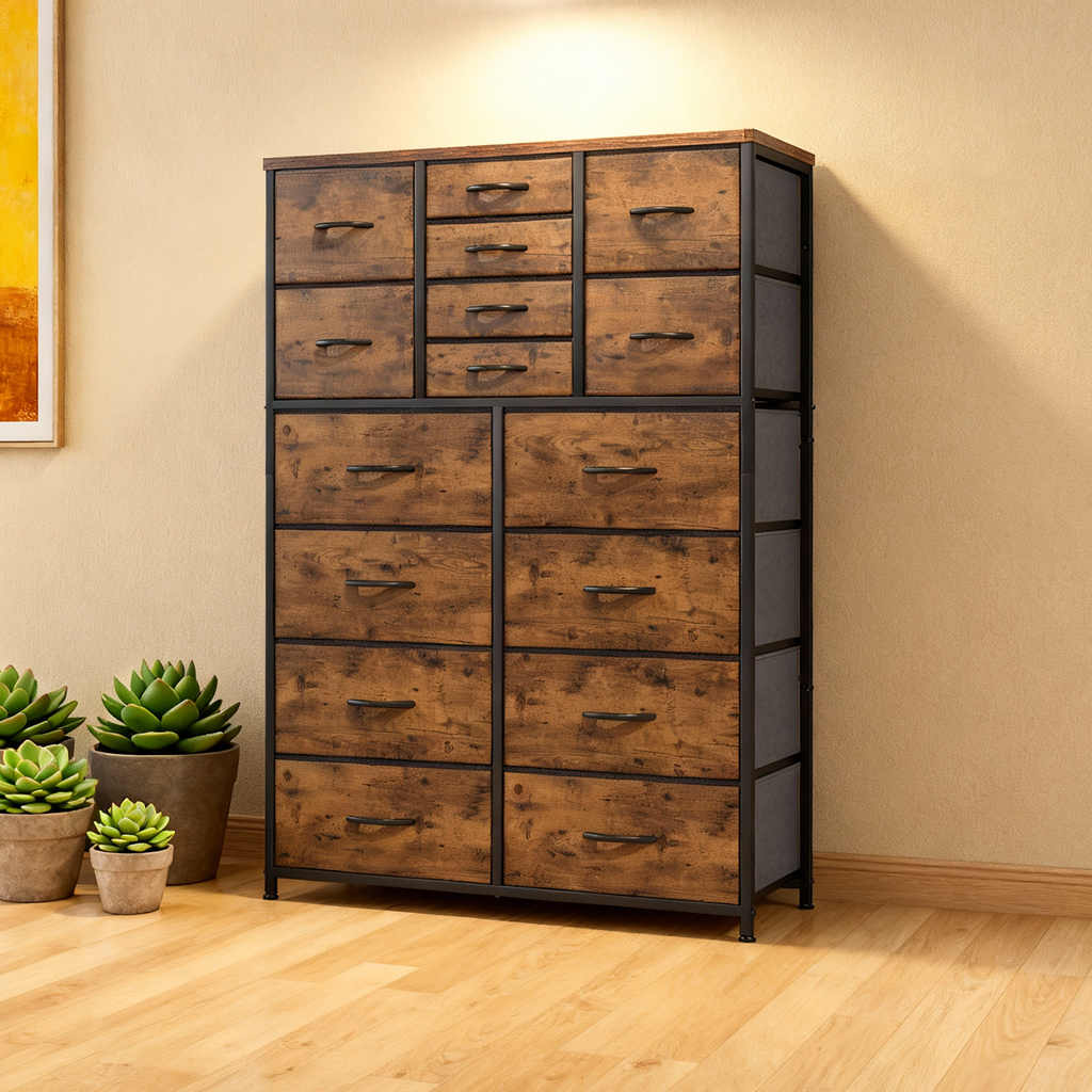 16 Deep Drawers Large Dresser, Tall Dresser for Bedroom, Brown Double ...