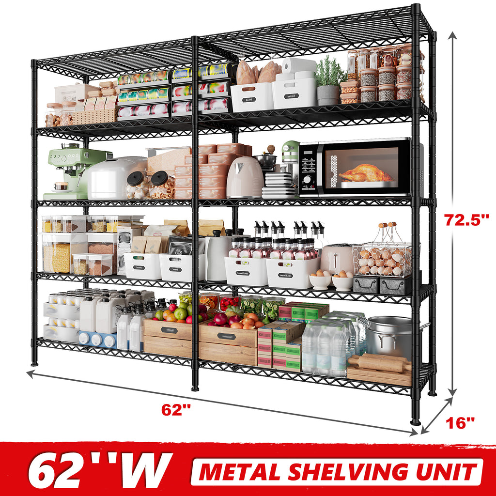 REIBII 62"W Wire Shelving Units Load 1550LBS, 5-Tier Metal L Shaped Sh ...