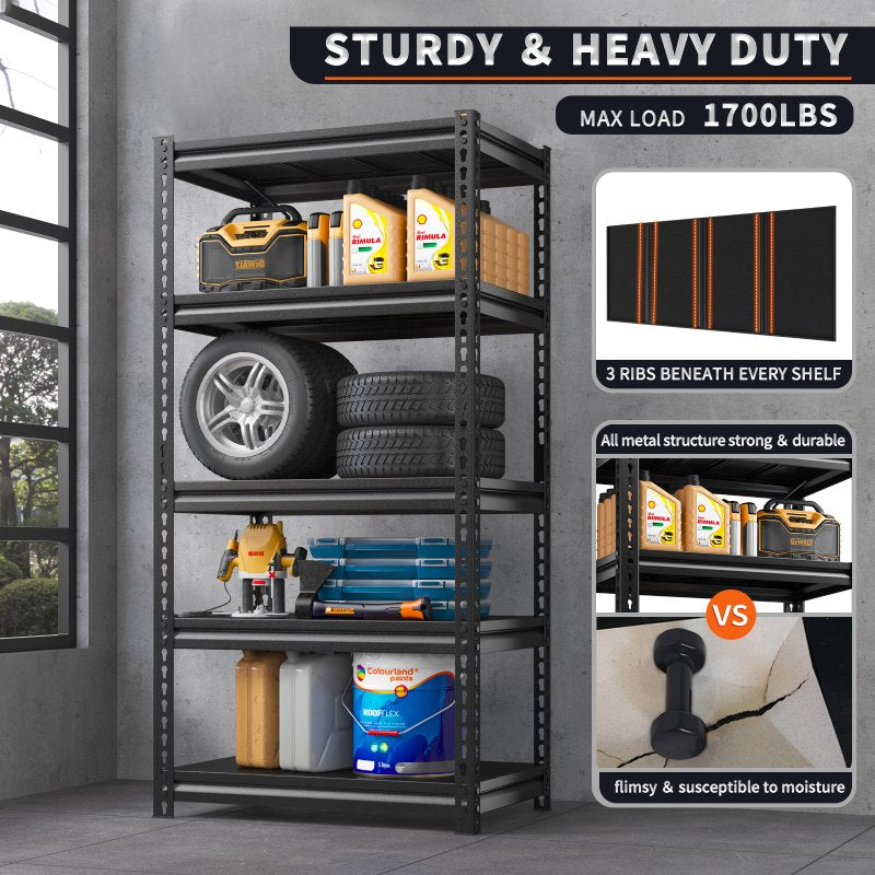 REIBII 72" Metal Shelving Unit 1700lbs Heavy Duty Garage Storage Shelf ...