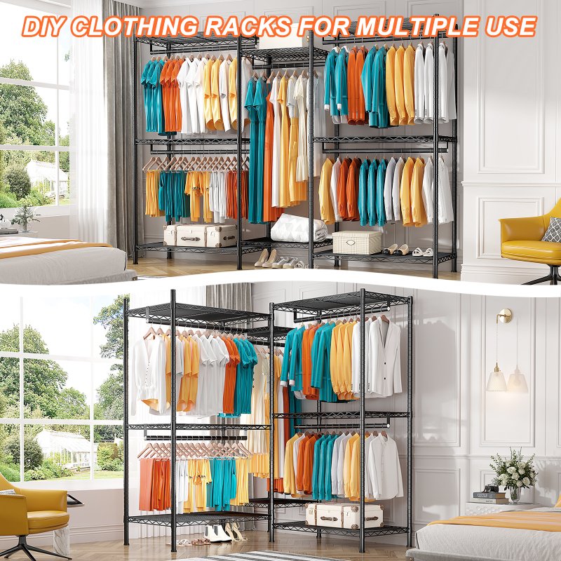 Raybee Freestanding Closet Rack Heavy Duty Wire Garment Rack In Bedroom ...