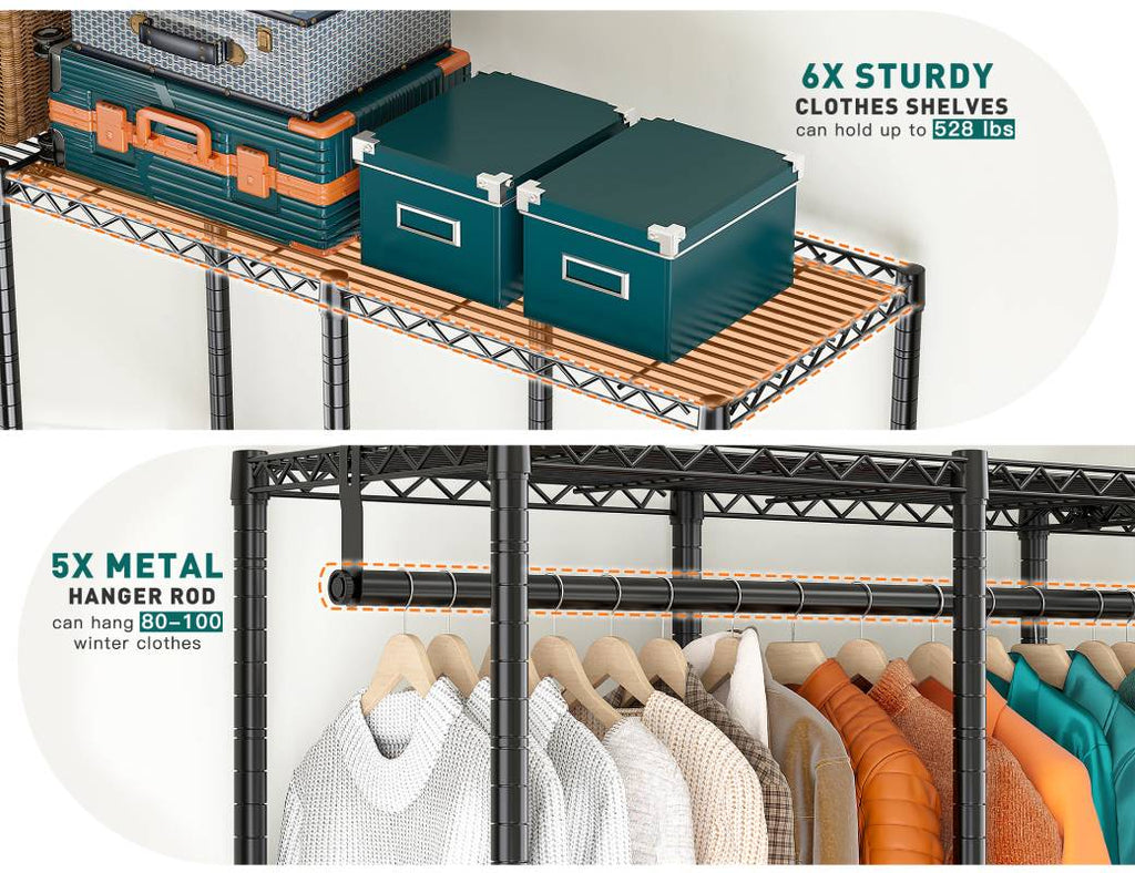 Raybee 76"W Portable Freestanding Adjustable Closet Rack,990lbs,Black ...